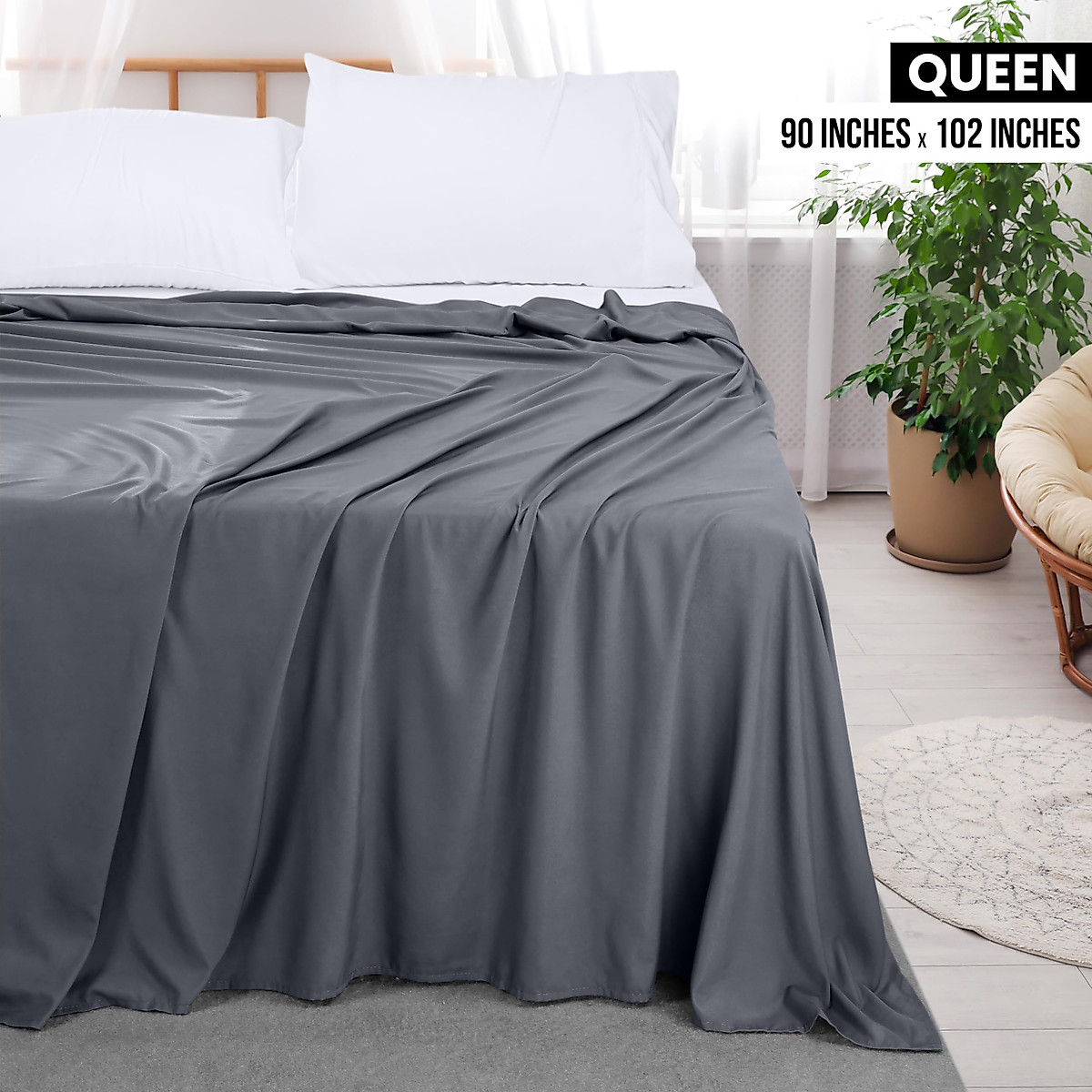 Utopia Bedding Flat Sheet - 1 Pack (Queen, Grey) - Soft Brushed Microfiber Fabric - Shrinkage & Fade Resistant Top Sheet - Easy Care Bed Sheet