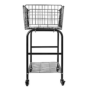 Rolling wire Laundry Basket with Wheels,Metal luandry cart for Room Organizer, garment laundry and storage (Black)