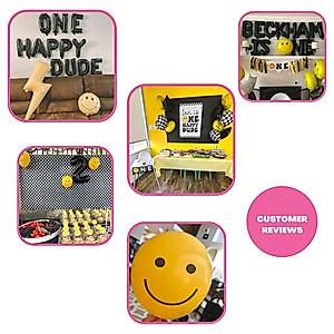 100% LIKED-One Happy Dude Balloon Set, 40” Black One|Black & White Smiley Face Latex |Checkered Foil for One Happy Dude Birthday Decorations, Baby Shower,1st Birthday Party Supplies