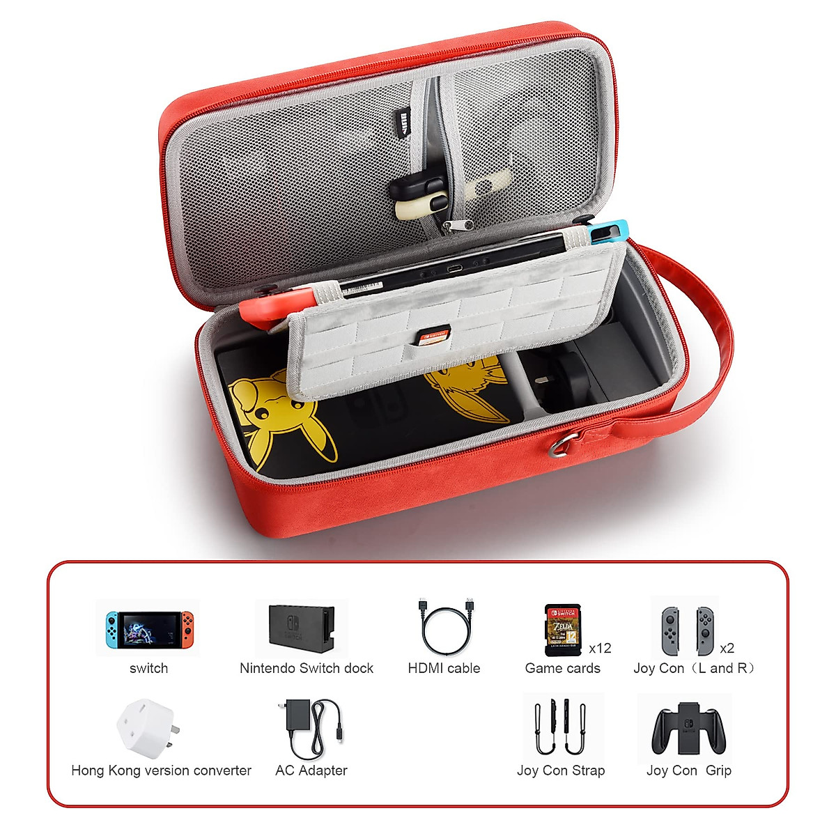 UYIYE Carrying Storage Case for Nintendo Switch/Switch OLED Model (2022),Portable Travel All Protective Hard Messenger Bag Soft Lining 16 Games for Switch Console Pro Controller & Accessories red