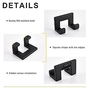 APLusee Double Robe Towel Hook Matte Black, SUS 304 Stainless Steel Square Dual Coat Hook, Utility Bath Kitchen Storage Hanger Holder