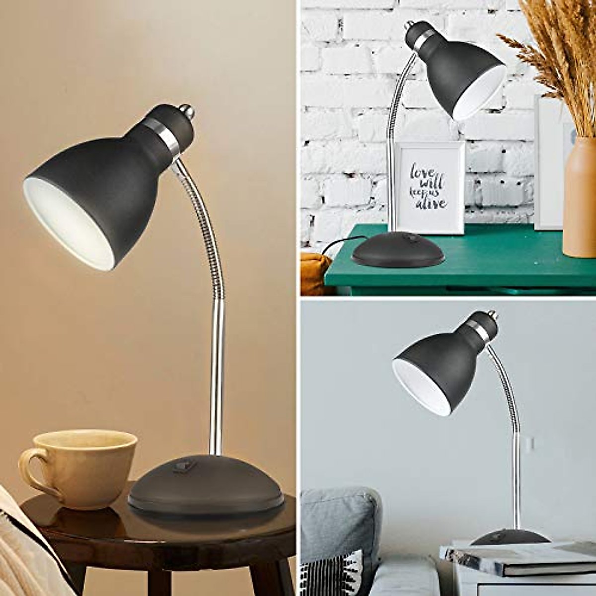 Larsen Thompson Desk Lamp with Flexible Gooseneck, Metal Table Lamp with 4W LED Bulb, Adjustable Eye-Care Reading Lamp for Bedside Reading, Studying, Computer and Hobbies (Sand Black)