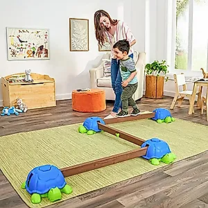 KidKraft Turtle Totter Wooden Adjustable Balance Beam for Toddlers with Squeaky Turtle and Wobble Board, Gift for Ages 2-5