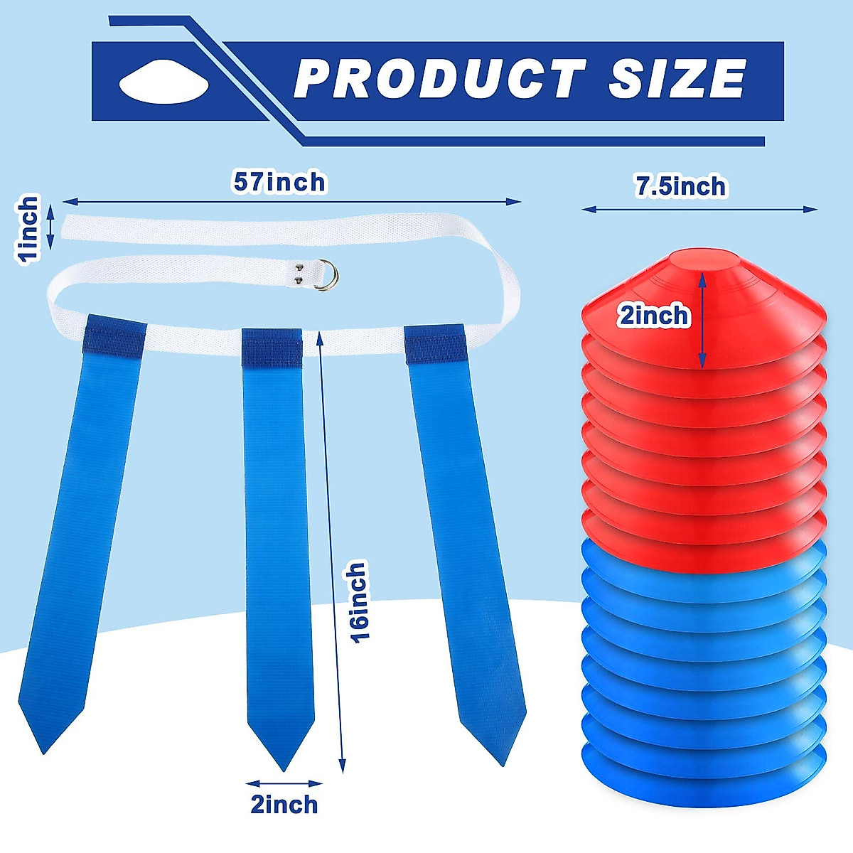 16 Player Flag Football Set 16 Football Belts Each with 3 Football Flags,16 Red and Blue Cones and 1 Oxford Carrying Bag for Kids or Adults Players and Flag Football