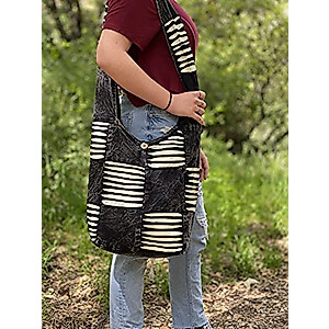 Black and White Razor Cut Patchwork Unique Crossbody Shoulder Boho Hippie Handbag Purse Large