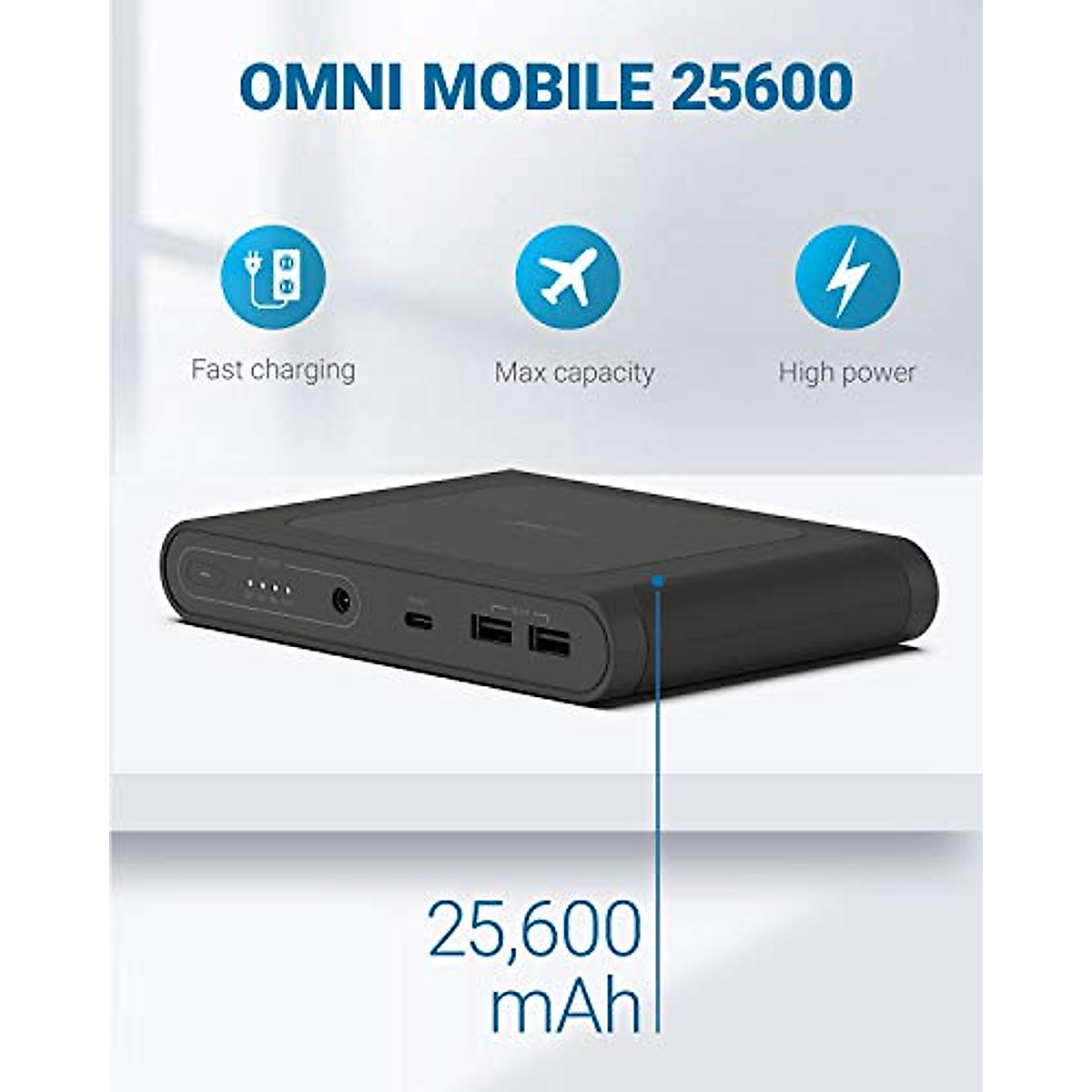 Omni Mobile 25600mah DC/USB-C PD/USB-A/Wireless Power Bank | Battery Backup for Laptops:MacBook/iPad/Dell XPS/Surface | Smart Devices:Nintendo Switch/GoPro | Resmed CPAP | Smartphones:iPhone/Samsung