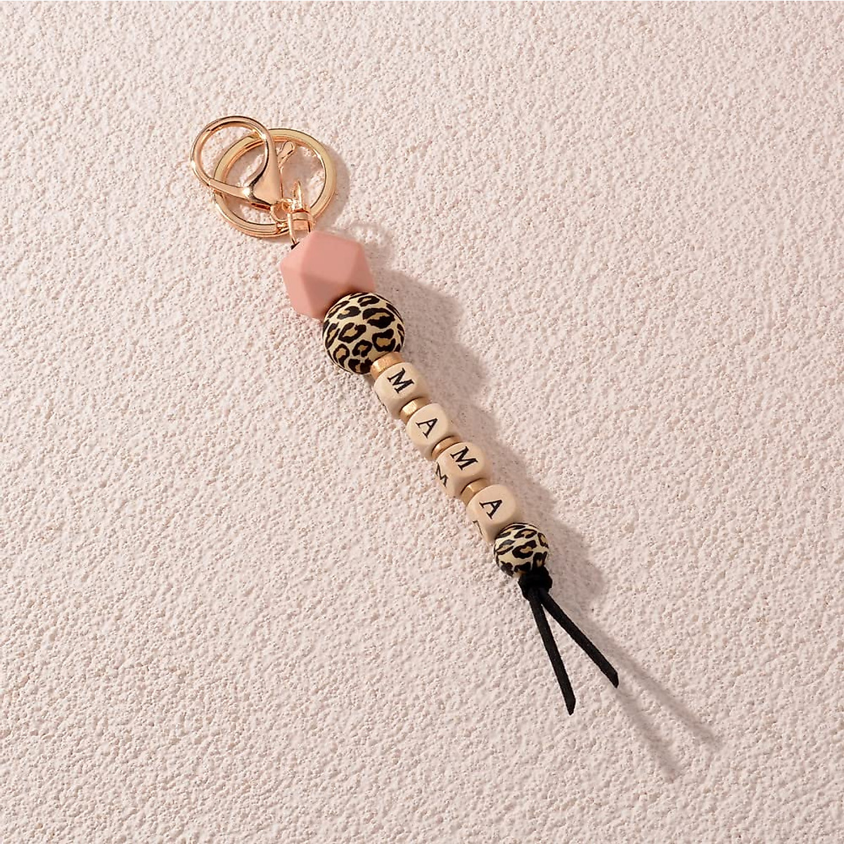 Lantintop Leopard Print Silicone Bead Keychain Fashion Bag Pendant MAMA Keychain Gift for Mom, Sister,Auntie (Mama)