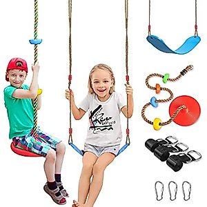Bobibibo Swing Set 2 Pack Swings Seats Tree Climbing Rope Swing Multicolor with Platforms, Outdoor Toys for Kids Ages 3+, Outside Playground Backyard Swingset Accessories with 5Ft Strap and Snap Hook