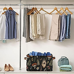 Kigai Botanical Mushroom Witch Hand Storage Basket with Handles for Shelves, Foldable Organizer Waterproof Canvas Storage Bin for Closet/Bathroom/Toy/Nursery, 2 Pack