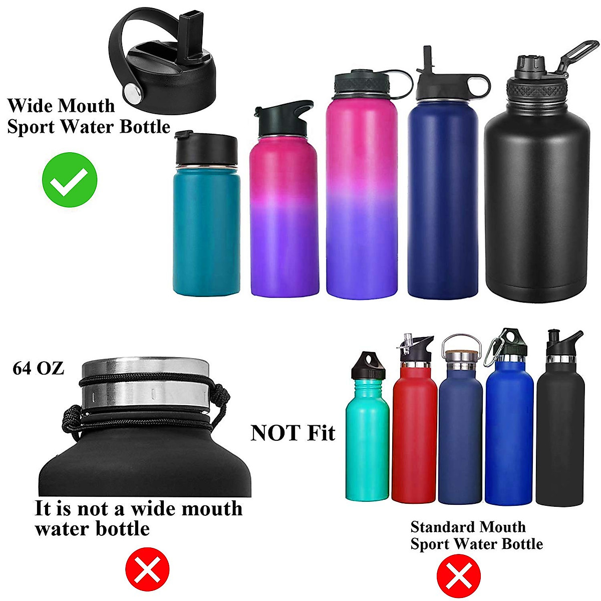 RRegeny Straw Lid for Hydro Flask Wide Mouth 32 40 oz, Straw Lids with Flexible Handle and Straws compatible with HydroFlask, Replacement Sports Flex Cap Wide Mouth Top 32 40 oz