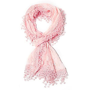 Cindy and Wendy Lightweight Soft Leaf Lace Fringes Scarf shawl for Women,Peach Pink,One Size