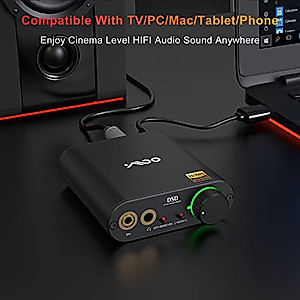 YMOO Portable Headphone Amp DAC, DSD512 and 768K/32Bit, 16Ω-600Ω/35mW/Hi-Res Hi-Fi Desktop DAC for PC Headphone Out/iPhone, 3.5mm/4.4 mm/Optical/Coaxial Output for Windows/Android/IOS/PS5/Home Audio