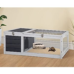 Tortoise House Wooden Turtle Habitat w/Removable Bottom, Large Reptile Cage Indoor Small Animals Habitats for Lizards, Bearded Dragon