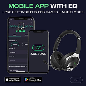ACEZONE A-Spire - ANC Gaming Headset - Active Noise Cancellation - Noise Cancelling Flip-to-Mute Microphone - Mobile App - Lightweight - Windows PC - PS4 - PS5 - Xbox - Switch - Android - iOS - Mac