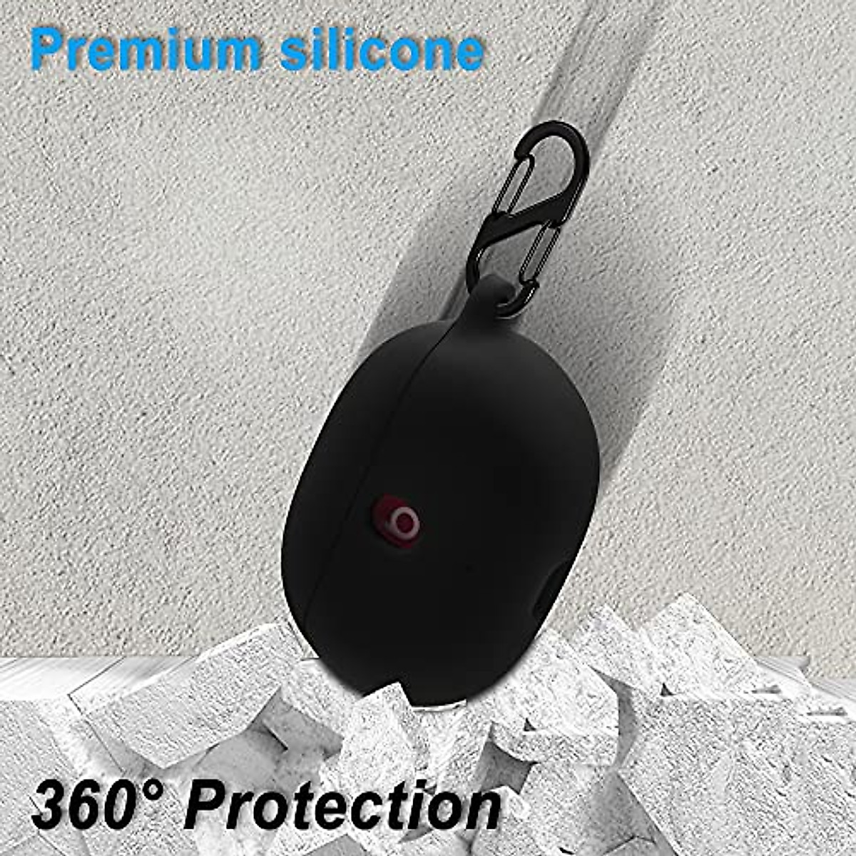 Geiomoo Silicone Cover Compatible with BeatsStudio Buds, Portable Scratch Resistant Carrying Case with Carabiner (Black)