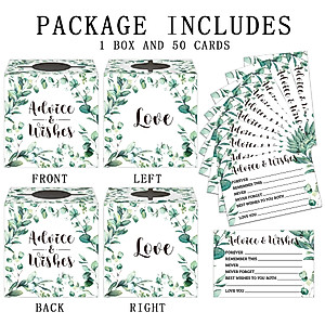 Advice and Wishes Cards for Newlyweds, Bridal Shower Game, 50 Pieces Green Themed Advice Cards with Holder Box for Bridal Shower, Meaningful Wedding Party Activity-13
