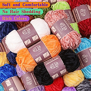 LUNARM Chenille Yarn for Crocheting Knitting, 3 Skein 263 Yard Thick Soft Chunky Fluffy Weaving Plush Yarn for Blankets Clothes Pattern Creations with Big Eye Needles (Dark Red)