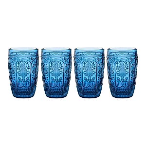 Fitz and Floyd Trestle Highball Tumbler Cups, Set of 4, Blue