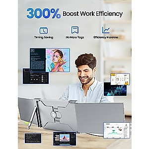FQQ 14” Triple Laptop Monitor Extender, 1920*1200P FHD IPS Portable Monitor for 15” - 17.3" Laptop, 16:10, Dual Monitor Display for Win/MAC, HDMI/USB-C Plug & Play (Not for Linux Chromebook), S15 Gray