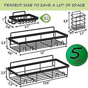 Large Black Shower Hanging Organizer Caddy Racks for Inside Shower Adhesive Shower Caddy Baskets Shelves for Bathroom Bathtub RV Dorm College Wall No Drill 5 Pack (Black)