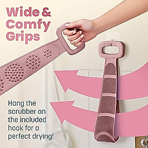 Silicone Back Scrubber for Shower- 32 and 36 Inches Back Body Brush Extra Long for Exfoliating & Massaging Hygienic Back Washer with Handle, Shower Silicone Back Scrubber for Men and Women, Pink.