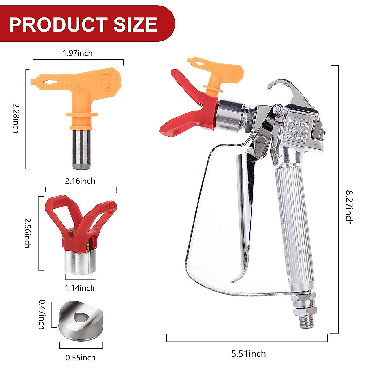 DUSICHIN DUS-036 Airless Paint Spray Gun High Pressure 3600 PSI 517 TIP Swivel Joint for Titan Graco Airless Paint Sprayers