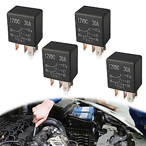 4Pcs 5 Pin 12V 30A Relay, Car Starter Switch Relays, Multi Purpose Automotive Relay Black Starter Relay, High Performance Starter Universal for Car Motor Automotive Replacement Accessories