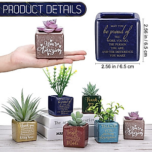 Sieral 6 Pcs Teacher Plant Gifts Thank You for Helping Me Grow Gifts Succulent Pots Appreciation Gifts for Employee Volunteer Ceramic Plant Pots with Drainage Holes, Plants Not Included(2.56 Inch)