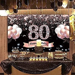 Trgowaul 80th Birthday Decorations for Women Rose Gold Birthday Backdrop Banner 5.9 X 3.6 Fts Happy Birthday Party Suppiles Photography Supplies Background Happy 80th Birthday Decoration
