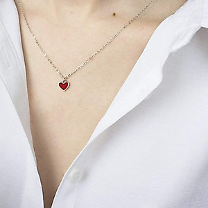 IDASANY Dainty Necklaces for Women Girlfriend Wife, Sterling Silver Tiny Red Heart Necklace Charm Layered Pendant for Valentines day Anniversary Birthday