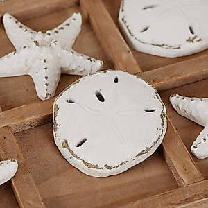 NIKKY HOME Beach Tic Tac Toe for Fun Starfish Sand Dollar Coastal House Coffee Table Decor Wood Board Travel Game, 8.97 by 8.97-in Distressed White