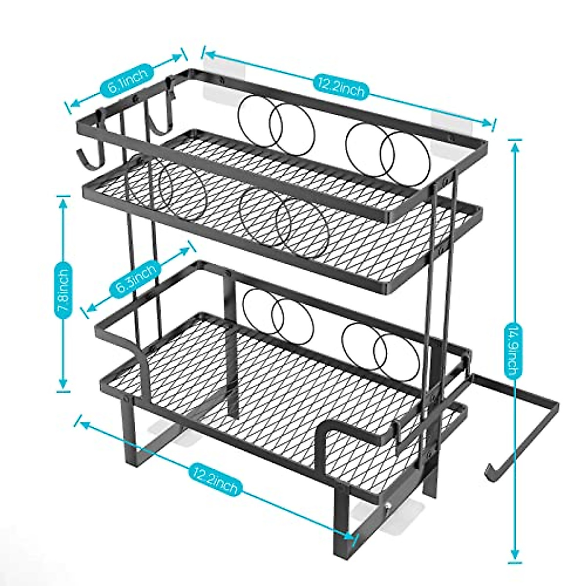 CAEKAIGTA Over The Toilet Storage Shelf, Bathroom Over Toilet Storage Shelf, 2 Tier Above Toilet Storage with Toilet Paper Holder, No Drilling with Wall Mounting Design, Space Saver (Black)