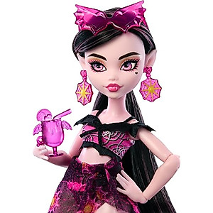 Monster High Scare-adise Island Draculaura Doll with Swimsuit, Sarong & Beach Accessories like Hat, Sunscreen & Tote