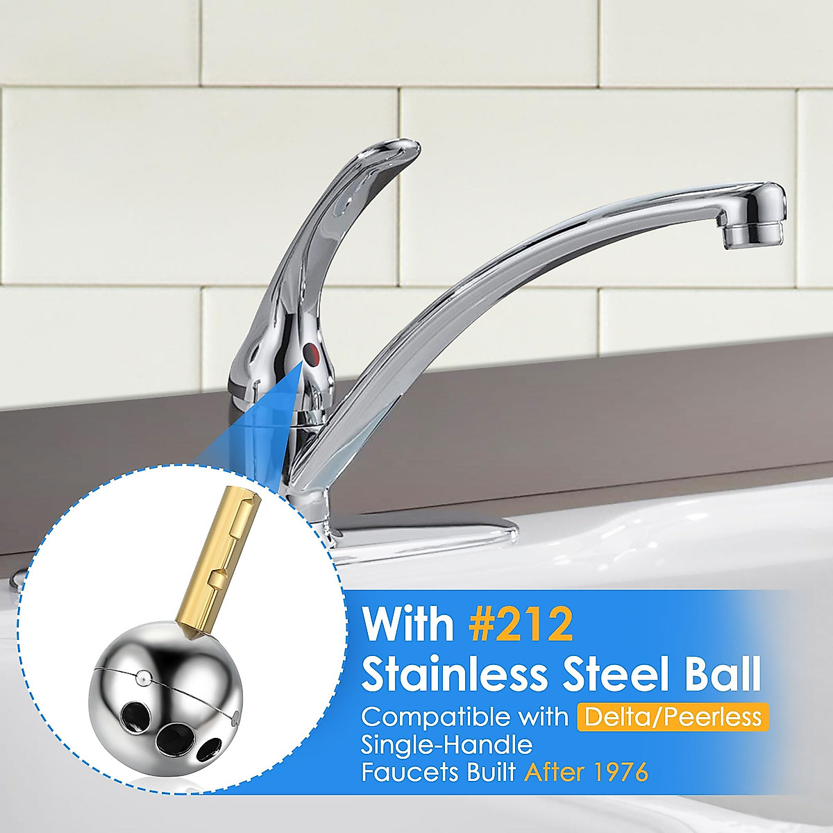 Dreyoo Kitchen Single Handle Faucet Repair Kit with RP212 Stainless Steel Ball Valves and Knob Handles, Compatible with Delta/Peerless Single Handle Faucets, Replacement for RP77739 and 86971 (2 Pack)