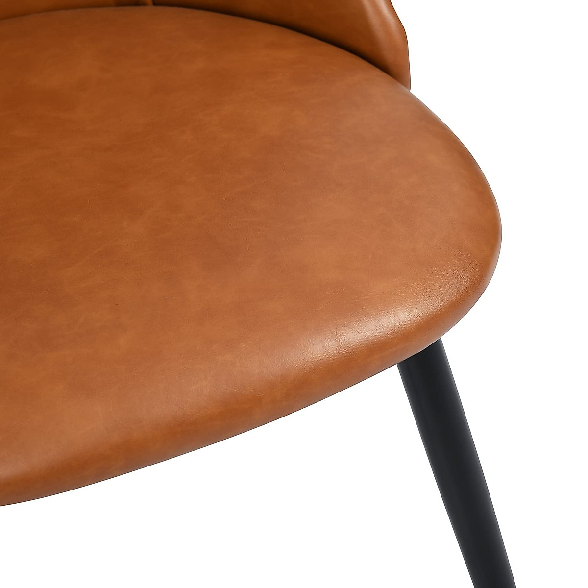 FurnitureR Modern Set of 2 Upholstered Accent Mid Century Armless Leisure Kitchen Living Room Faux Leather Desk Side Metal Black Gold Legs Dining Chair, 19.5" D x 17.7" W x 32.5" H, Cognac