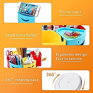 Tomkids Art Supply Storage Organizer 360 Rotating Desk Organizer Classroom Organization HomeSchool Supplies, Crayon, Marker Organizer, Birthday Gifts for Kids