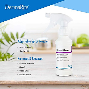 DermaRite's DermaKlenz Wound Cleanser - Rinse-Free Gentle and Mild Cleansing, Helps Clear Wound Debris - Spray Bottle, 8 oz., 1 Count