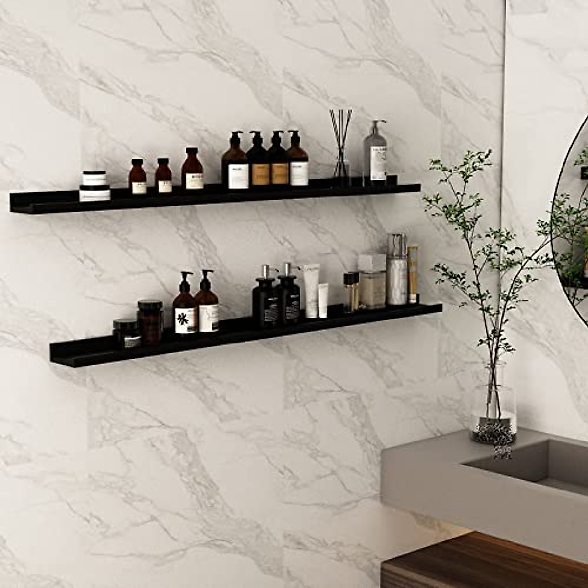 love furniture 47 Inch Black Floating Shelves Wall Mounted Set of 2, Wall Mounted Wood Shelves for Bedroom, Living Room, Bathroom, Kitchen