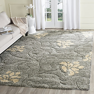 SAFAVIEH Florida Shag Collection Area Rug - 6' x 9', Grey & Beige, Floral Design, Non-Shedding & Easy Care, 1.2-inch Thick Ideal for High Traffic Areas in Living Room, Bedroom (SG464-8013)