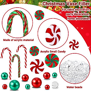 XIMISHOP 7106pcs Christmas Vase Filler,Green Red Candy Cane Vase Filler Floating Pearls Candles Clear Beads Pearl Beads for Christmas Holiday Home Decoration