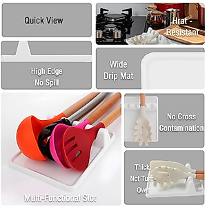 Ceramic Utensil Rest with Drip Pad for Multiple Utensils, Heat-Resistant, Spoon Rest & Spoon Holder for Stove Top, Kitchen Utensil Holder for Spoons, Ladles, Tongs & More (white)