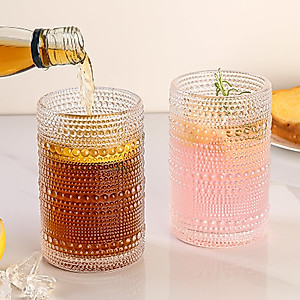 Amyoole 15oz Hobnail Drinking Glasses Set of 6,Clear Vintage Glassware Embossed Water Tumbler,Cocktail Glass Cups for Beer,Whiskey,Juice and Various Mixed Drinks