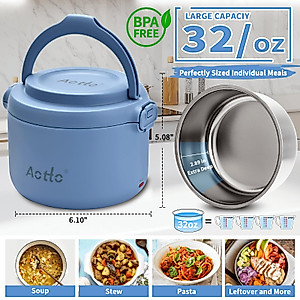 Aotto Electric Lunch Box, 32 oz Portable Food Warmer Heater, Lunch Warmer Portable for Work/Office/Car/Travel 12V/24V/110V 3-in-1, Warming Soup & Meal, Spill-Free, Men & Women's Gifts, Blue