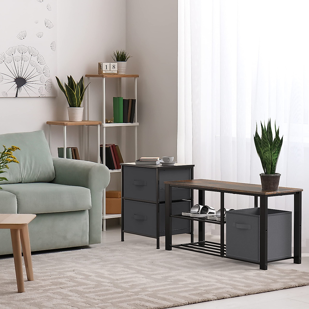 Simple Houseware 2 Tier Wood Top Shoes Bench, Rustic Brown