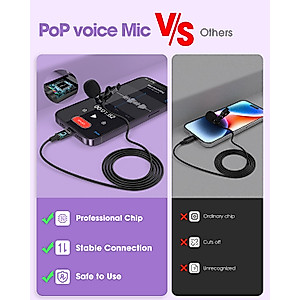 PoP voice Microphone Professional for iPhone Lavalier Lapel Omnidirectional Microphone for iPad, iPod, Condenser Mic for iPhone Audio & Video Recording, YouTube, Interview, Podcast, Vlogging(6.6 Feet)