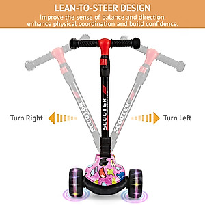 Scooter for Kids Ages 3-12, Foldable & Height Adjustable Kids Scooter with Graffiti Bodywork, Non-Slip Deck and Extra Wide PU Light-up Wheels (200 Lbs Weight Capacity)