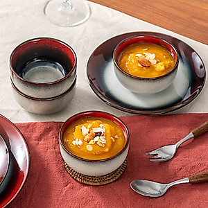 Henten Home Ceramic Small Bowl Set of 4, 8 oz Porcelain Bowls for Snack, Rice, Soup, Noodle, Serving Stoneware Bowls, Reactive Glaze, Microwave & Dishwasher Safe (Red)