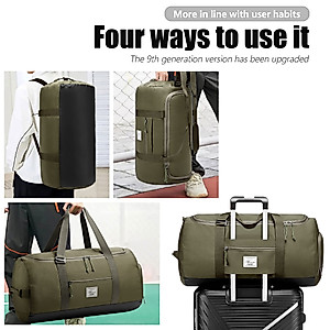 Brozoza Travel Duffle Bag for Men 65L Large Size Traveling Duffel Bag Weekender Overnight with Shoes Compartment Multifunctional Sports Gym Bags (Green)