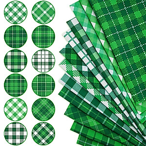 Whaline 12Pcs St. Patrick's Day Cotton Fabric Bundles Green Plaid Fat Quarters Buffalo Plaid Quilting Patchwork for Irish Holiday DIY Handmade Craft, 10 x 10 Inch