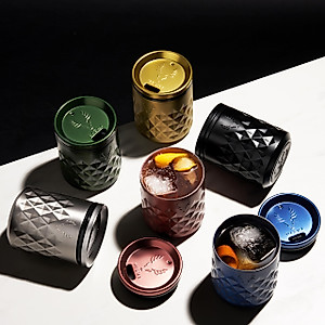 Viski Paragon Cocktail Tumbler Insulated Cocktail Cups, Insulated Rocks Tumbler Stainless Steel Whiskey Glasses with Ceramic Coating Gold 12oz Set of 1